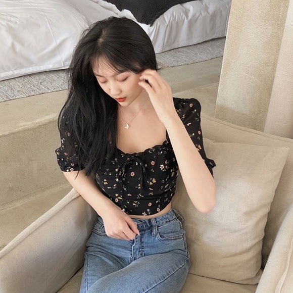 Tops | Yesstyle Off Shoulder Floral Print Cropped Blouse | Poshmark